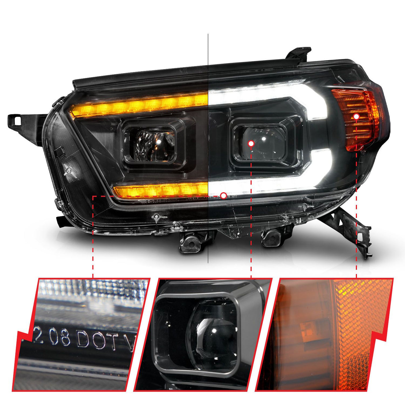 Anzo Projector Plank Style Headlights Black For 4Runner (2010-2013 ...