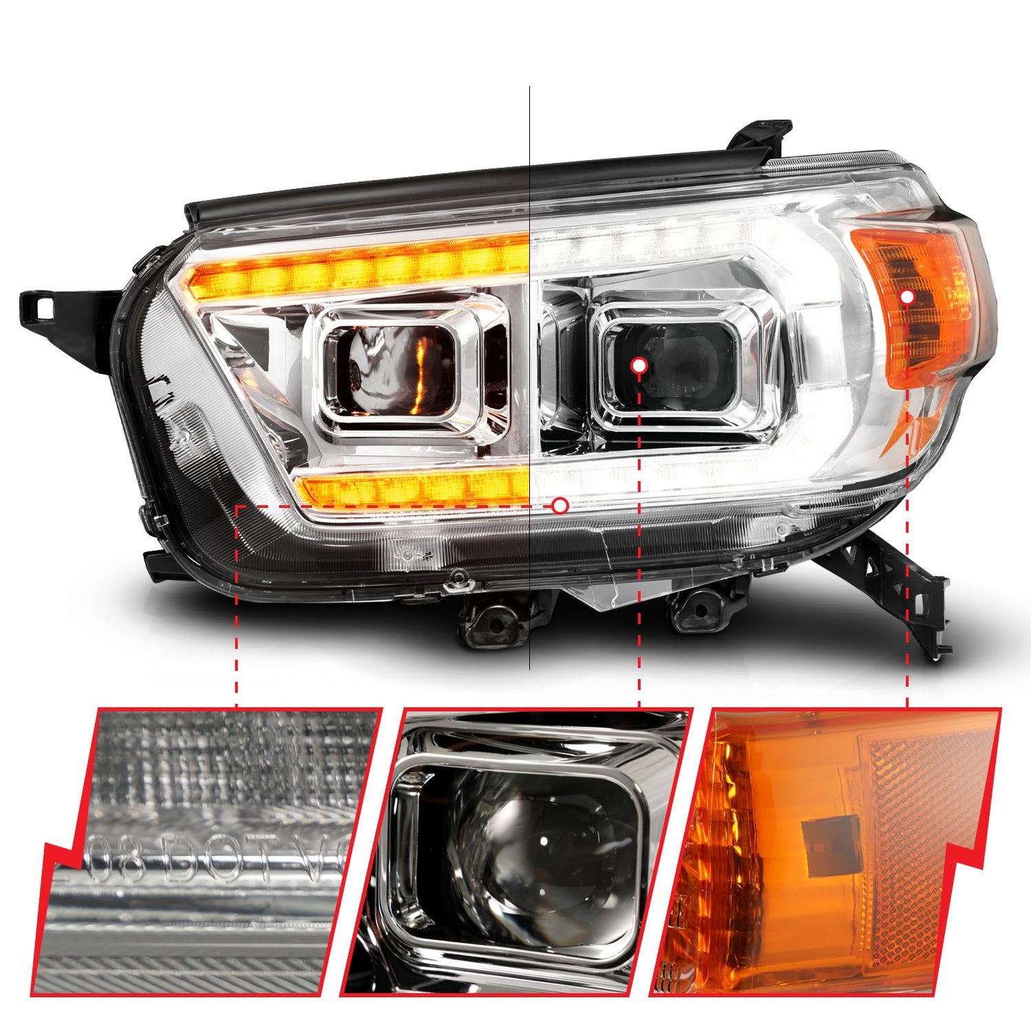 Anzo Projector Plank Style Headlights Chrome For 4Runner (2010-2013 ...