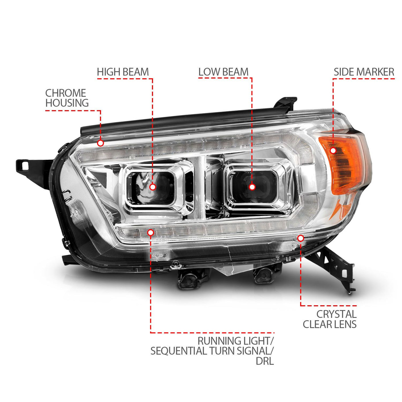 Anzo Projector Plank Style Headlights Chrome For 4Runner (2010-2013 ...